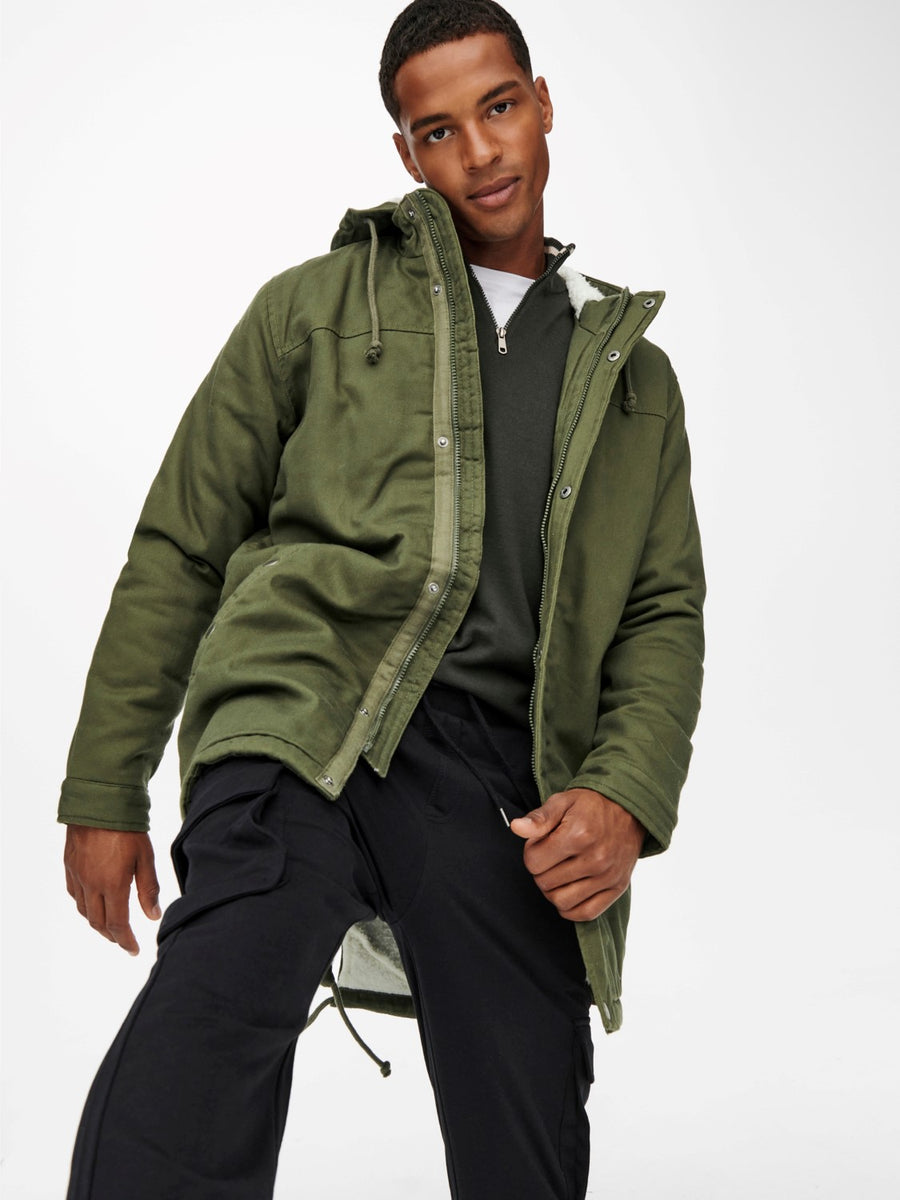 Nature-Inspired Style: Olive Hooded Parka with Fleece Lining at Bia ...